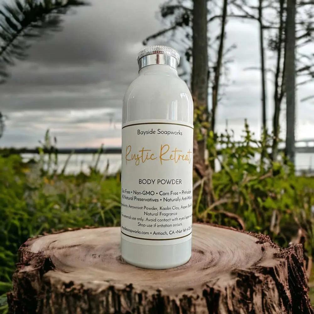 Rustic Retreat Body Powder: Cedarwood & Pine Scent – Bayside Soapworks