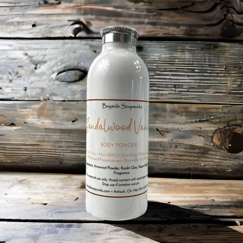 No Talc Body Powder: Sandalwood Vanilla | Bayside Soapworks